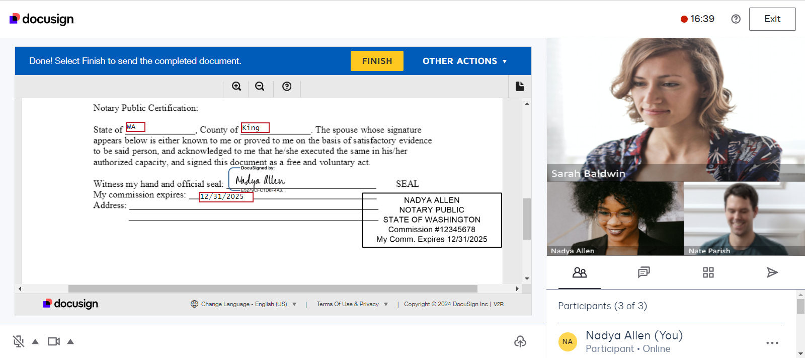 Perform Remote Online Notarization, Step 4: Direct Signing and Notarize ...