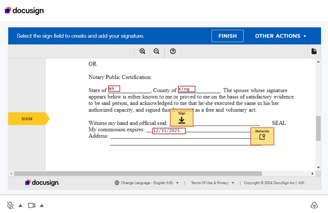 Perform Remote Online Notarization, Step 4: Direct Signing and Notarize the Documents