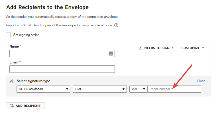 Sending a Document Using a Docusign EU Advanced Signature