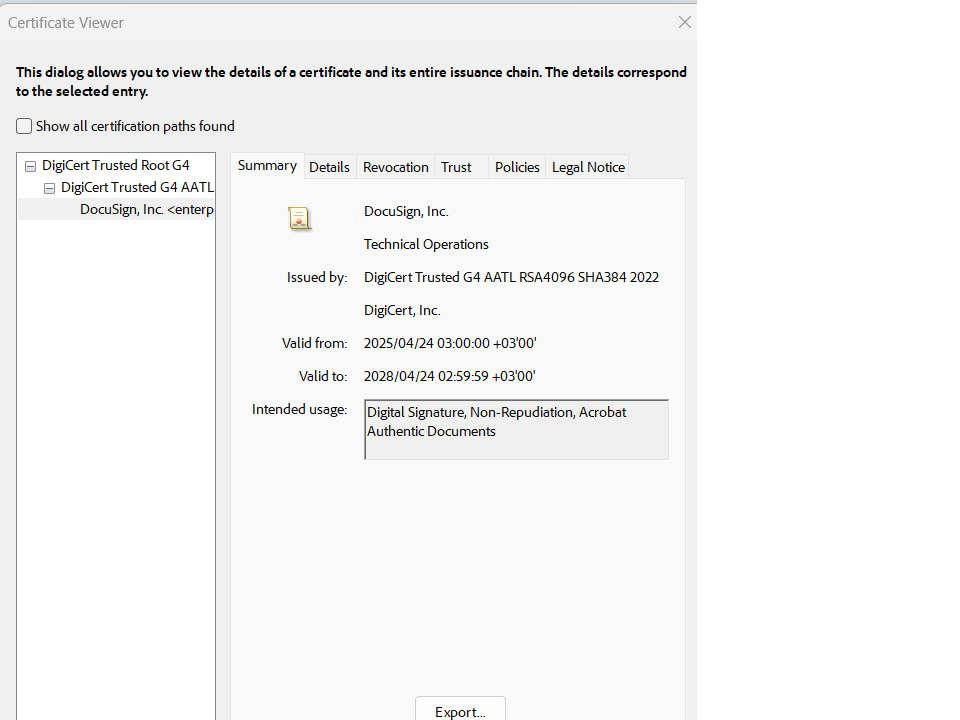 Viewing Certificate Info in Completed Envelopes