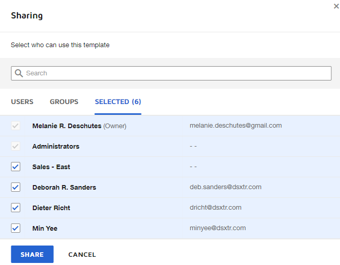 Share a Template With a User or Group