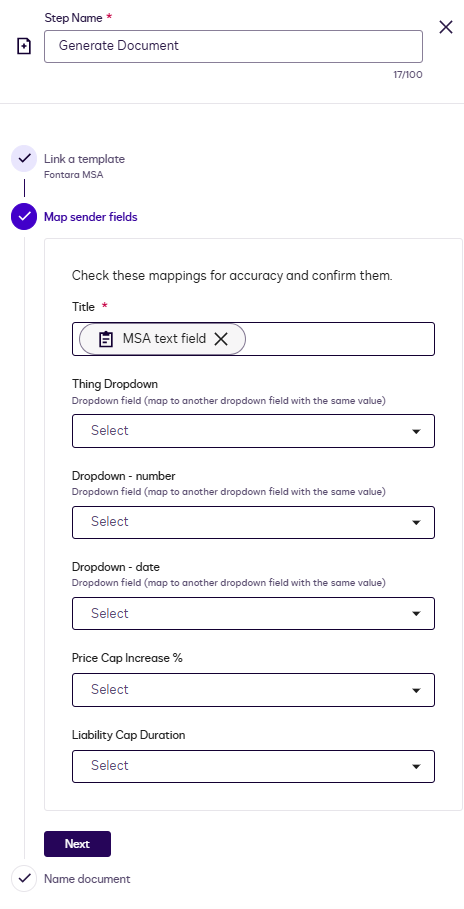 Configure a Generate Document Step