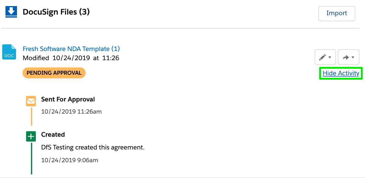 Show the activity of a document in Docusign Files Show the activity of a document in Docusign Files