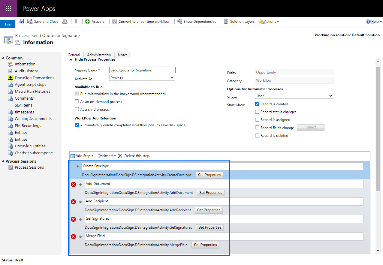 Docusign Custom Activities for Dynamics 365 Workflows