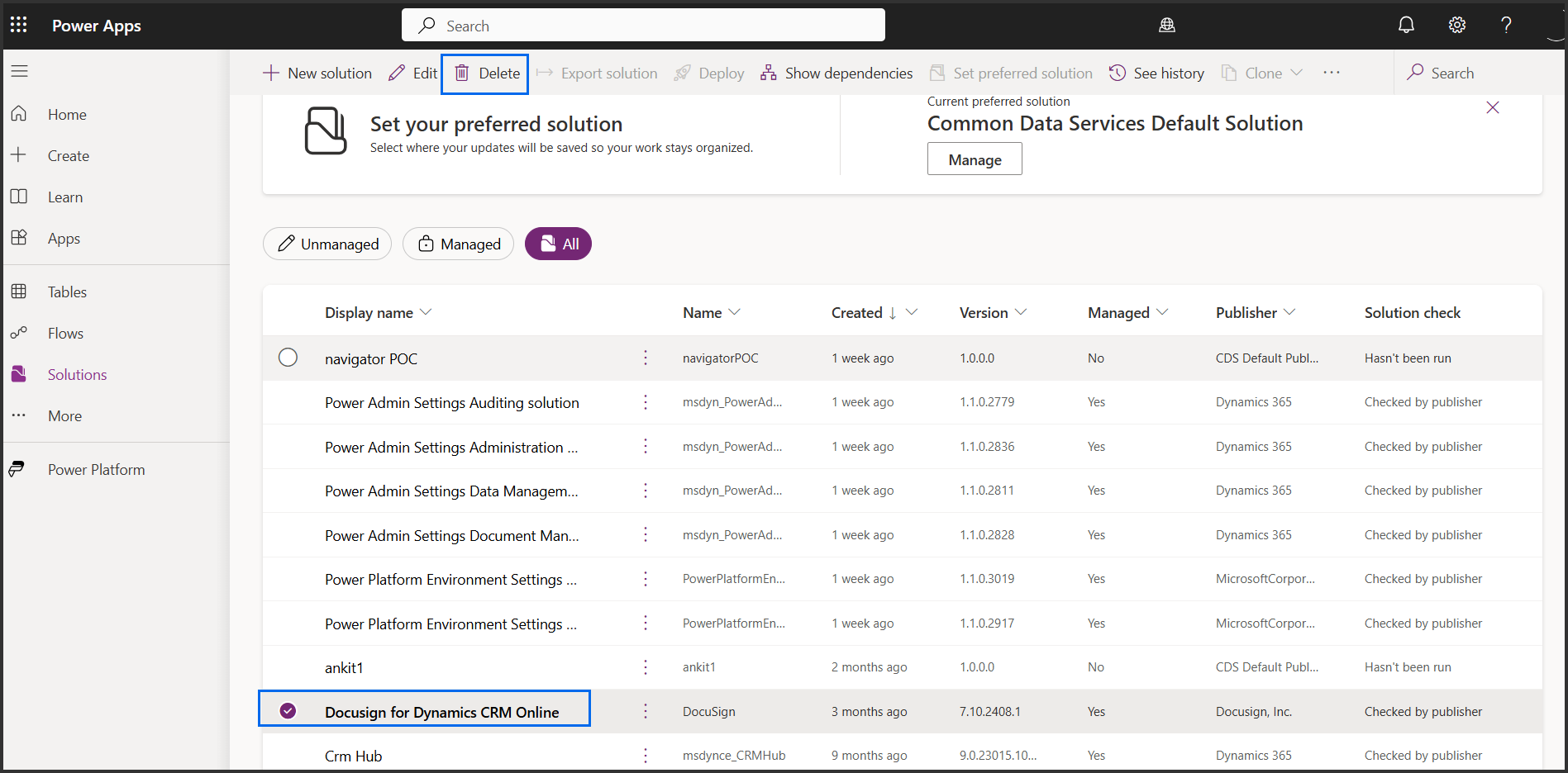 Uninstall Docusign for Microsoft Dynamics 365