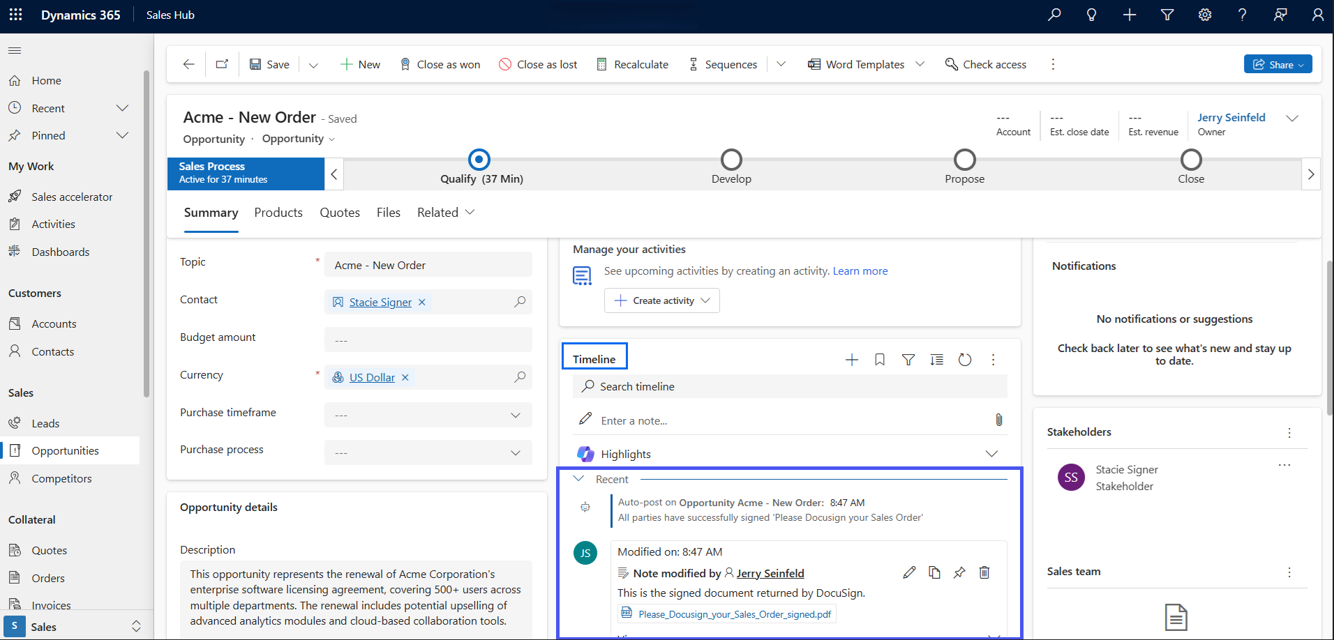 View Timeline of Signed Documents
