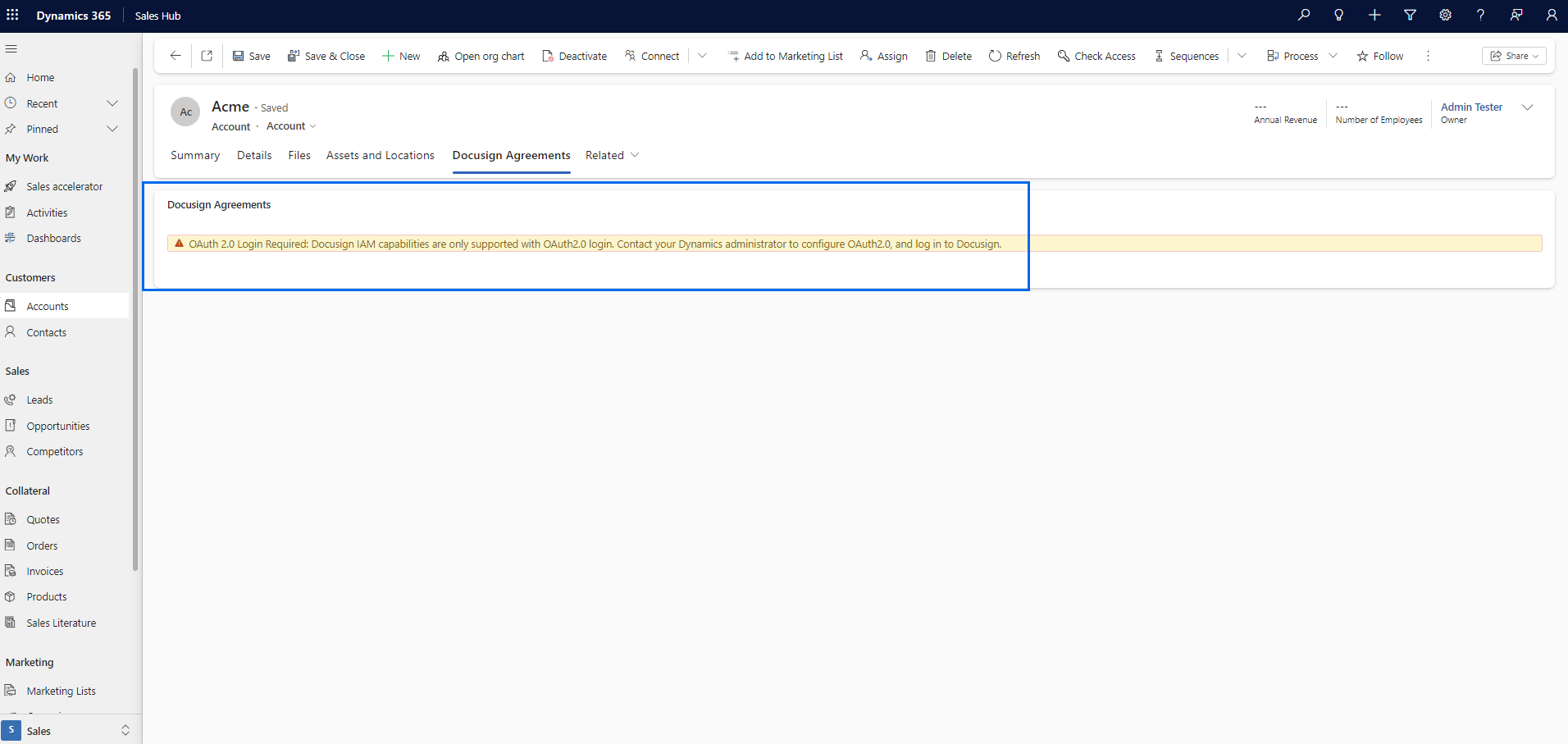 Troubleshoot - Unable to Use the Docusign Agreements Tab - OAuth 2.0 Login Required
