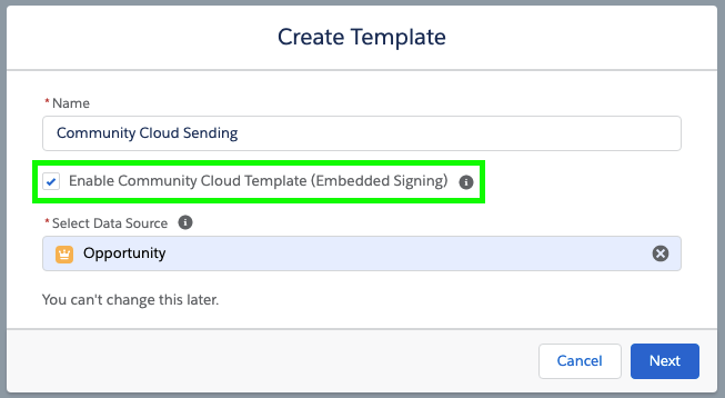 Step 1: Add a Name, Data Source and Experience Cloud Option