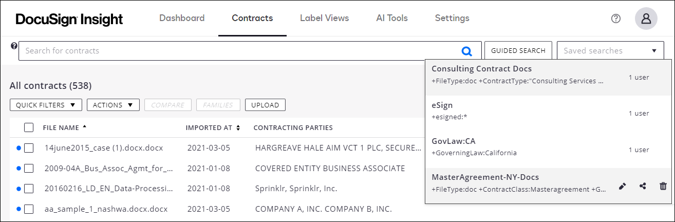 Edit and Delete Saved Searches