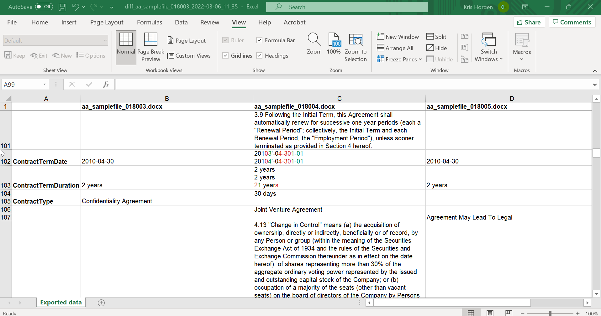 View a Side-by-Side Comparison for Selected Contracts (Compare Contracts)