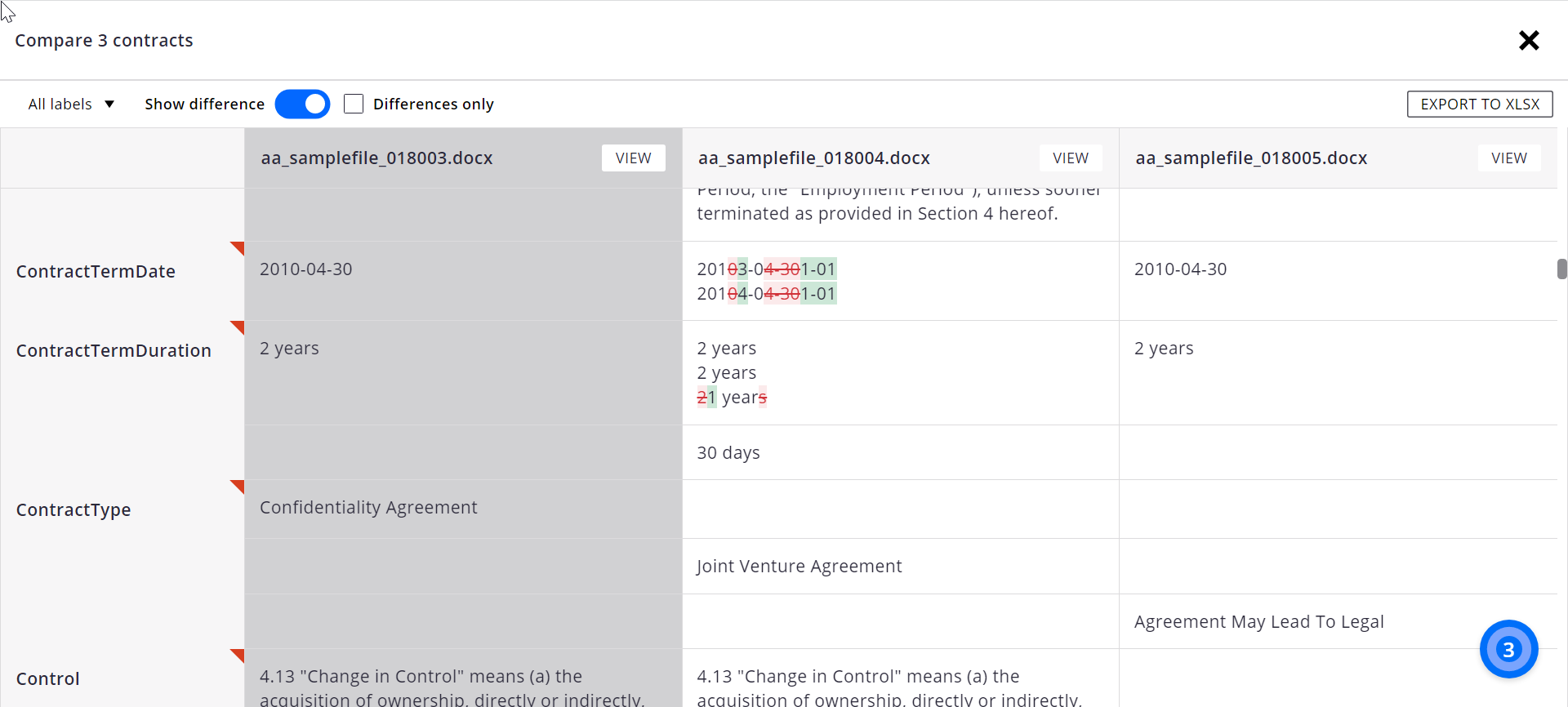 View a Side-by-Side Comparison for Selected Contracts (Compare Contracts)